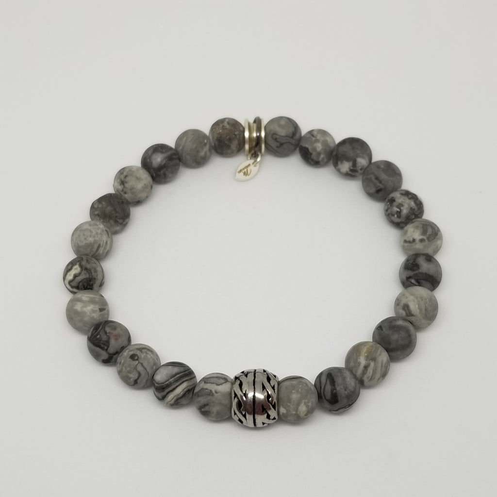 Gray Map Jasper(8mm) Matt Finish SS Bracelet – aMonnatti